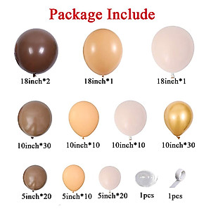 134pcs Brown Coffee Balloons Arch Garland Kit Nude Double-Stuffed Cream Peach Balloon for For Teddy Bear Safari Birthday Party Wedding Baby Bridal Shower Decorations