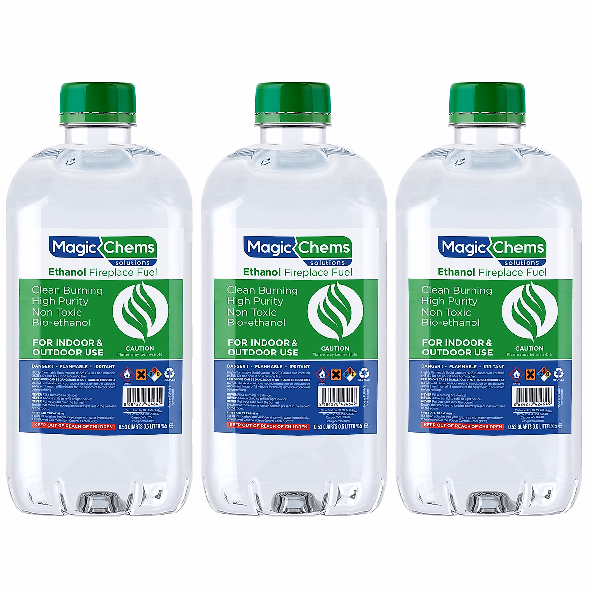 Bioethanol Fuel Tabletop Firepit (3 x 0.5Lt) for Tabletop Fireplaces, Stoves and Burners, Bioethanol Fuel for Fireplaces and Fire Pits (3 Pack 1/2 Quart)