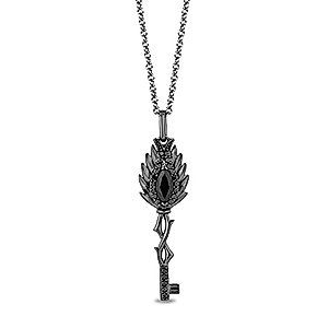 Jewelili Enchanted Disney Fine Jewelry Black Rhodium over Sterling Silver with 1/6 Cttw Diamond and Onyx Maleficent Pendant Necklace