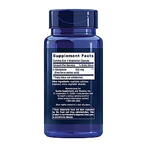 Life Extension L-Glutamine 500mg - For Muscle, Energy, Gut & Immune Health Support - Amino Acid Supplement – Gluten-Free, Vegetarian, Non-GMO – 100 Capsules