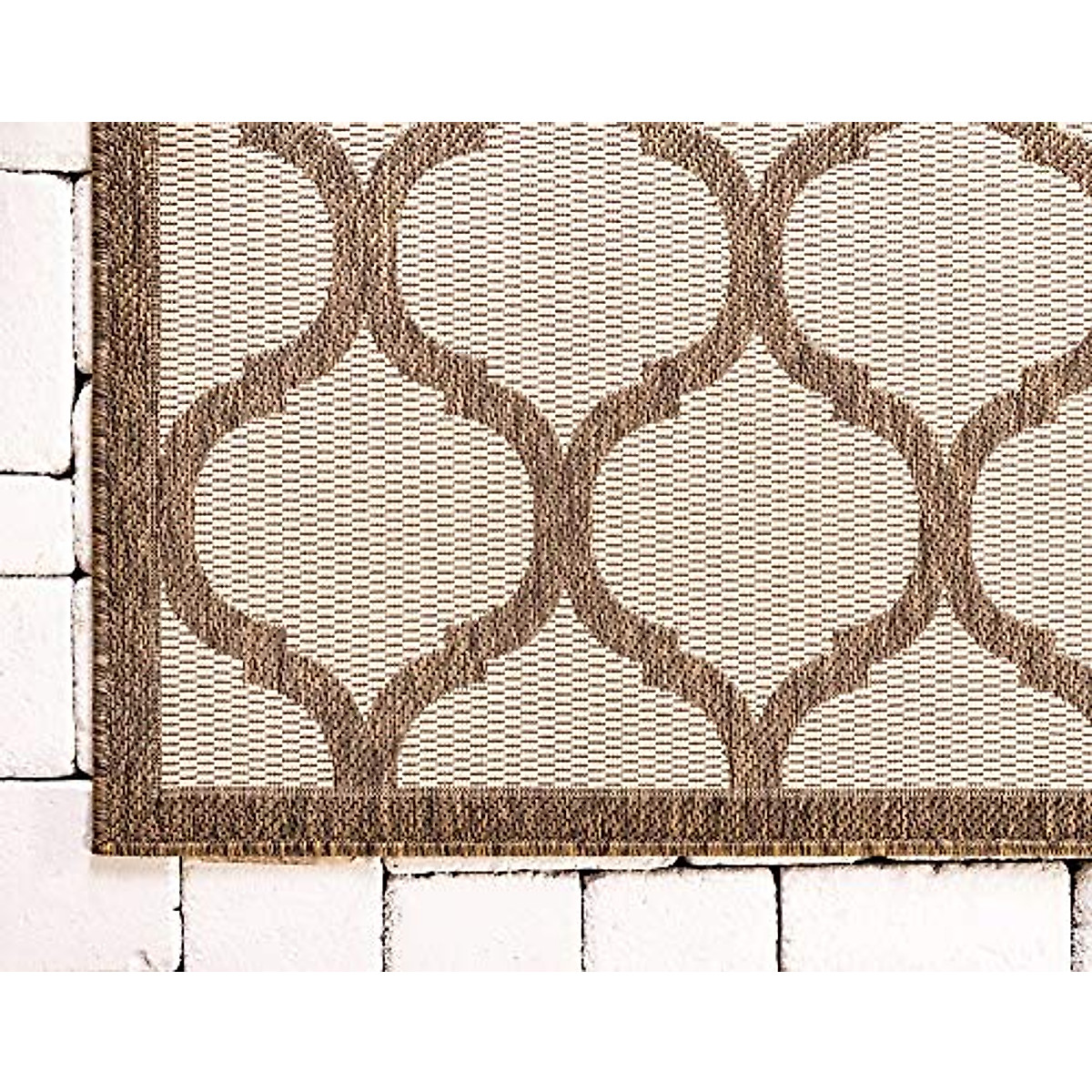 Unique Loom Trellis Collection Area Rug-Lattice Border Design, Moroccan Inspired for Indoor/Outdoor Décor, 2 ft 2 in x 3 ft, Brown/Beige