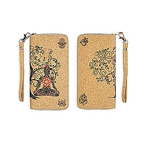 Buddha Cork Vegan Wristlet Wallet - Ganesh, Hamsa, OM, lotus flower- Room for credit card, coins, bills, cellphone