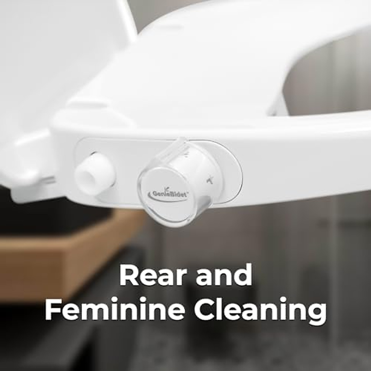 GenieBidet Slow-Close Round Bidet Toilet Seat, Stealth Bidet Attachment for Toilet Seat, Adjustable Self-Cleaning Nozzles, T Adapter & Bottle Bidet included