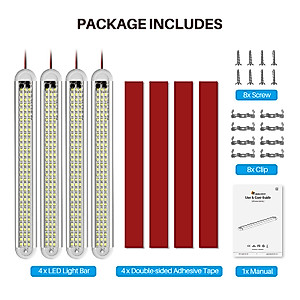 12v LED Interior Light Bar，CT CAPETRONIX 120LEDs 1500LM 8W DC 12 Volt led Strip Lights with ON/Off Switch，for Enclosed Cargo Trailer, Car RV Van Truck Lorry Camper Boat Caravan Motorhome (4Pack)