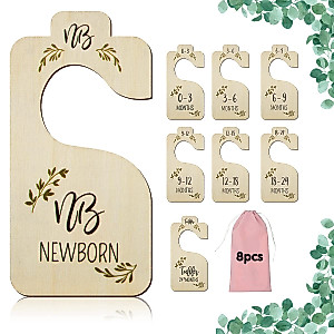 Fantasyon Wood Baby Closet Dividers Set of 8 Double-Sided Baby Clothes Organizer from Newborn to 24 Months Nursery Decor Dividers Hangers to Make a Tidy Organized Baby Closet