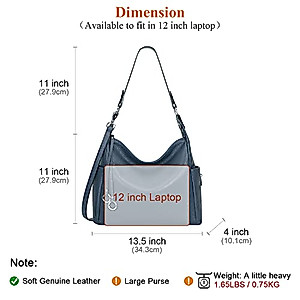 Over Earth Genuine Leather Purses and Handbags Shoulder Bags for Women Ladies Hobo Crossbody Purse Large(O116E Linen Blue)