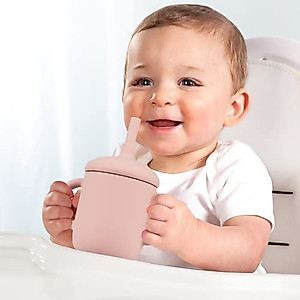Mintlyfe Baby Trainer Cup, Silicone Training Cup with Handles Lid and Straw, BPA-Free, Unbreakable, Spill Proof and Non-Slip Handles Sippy Cup for Toddlers, 5 oz (Blush)