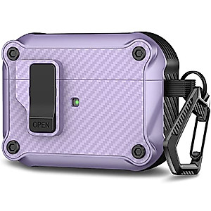 RFUNGUANGO for AirPods Pro 2nd /1st Generation Case Cover, Automatic Pop-up Carbon Fiber Case with Secure Lock Clip, Full Body Shockproof Hard Shell Protective Case for AirPods Pro 2022/2019- Purple