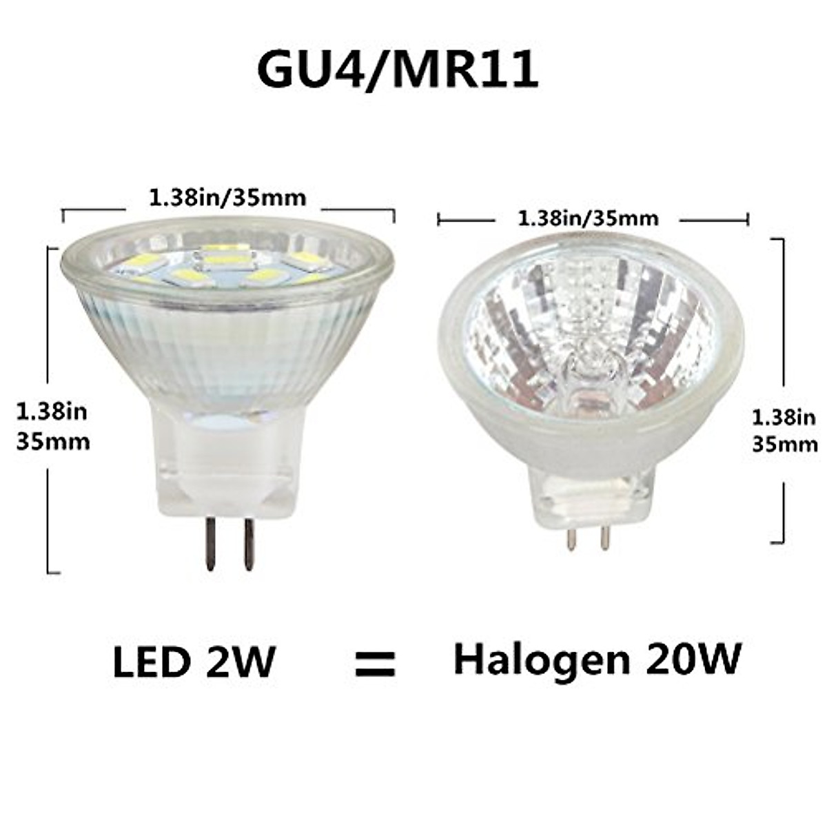 LED MR11 Light Bulbs 2W, 12V 20W Halogen Replacement, GU4 Bi-Pin Base, Daylight White 6000K (Pack of 4)