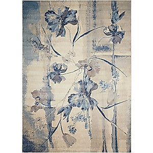 Nourison Somerset Floral Ivory/Blue 7'9" x 10'10" Area-Rug, Easy-Cleaning, Non Shedding, Bed Room, Living Room, Dining Room, Kitchen (8x11)