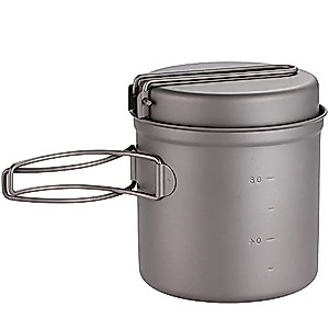 JAHH Titanium Pan Pot Outdoor Camping Hiking Cookware Backpacking Cooking Picnic Bowl Pot Pan Set with Folded Handle