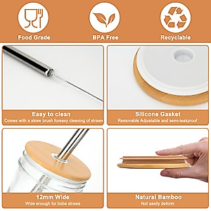 Cafezi Bamboo Lids Mason Jar Lids with Stainless Steel Straws,Reusable Lids with Straw Hole,2 Straws and 1 Straw Brush,Bamboo Mason Jar Lids for Wide and Regular Mouth Mason Jar
