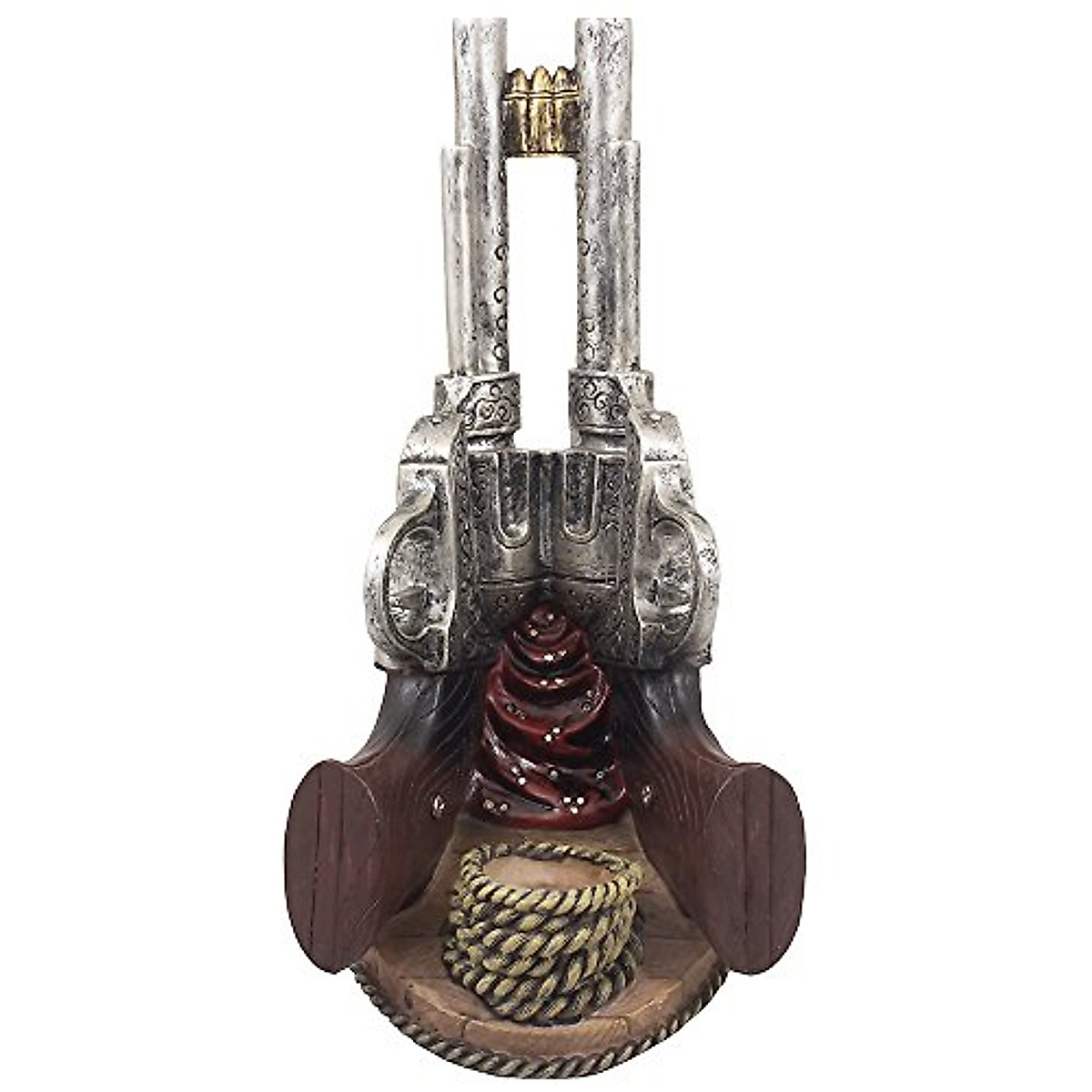 Classic Country Western Six-shooter Pistols Wine Bottle Holder Statue in Vintage Wild West Home Decor Sculptures As Decorative Tabletop Wine Racks & Display Stands or Rustic Gifts for Cowboys