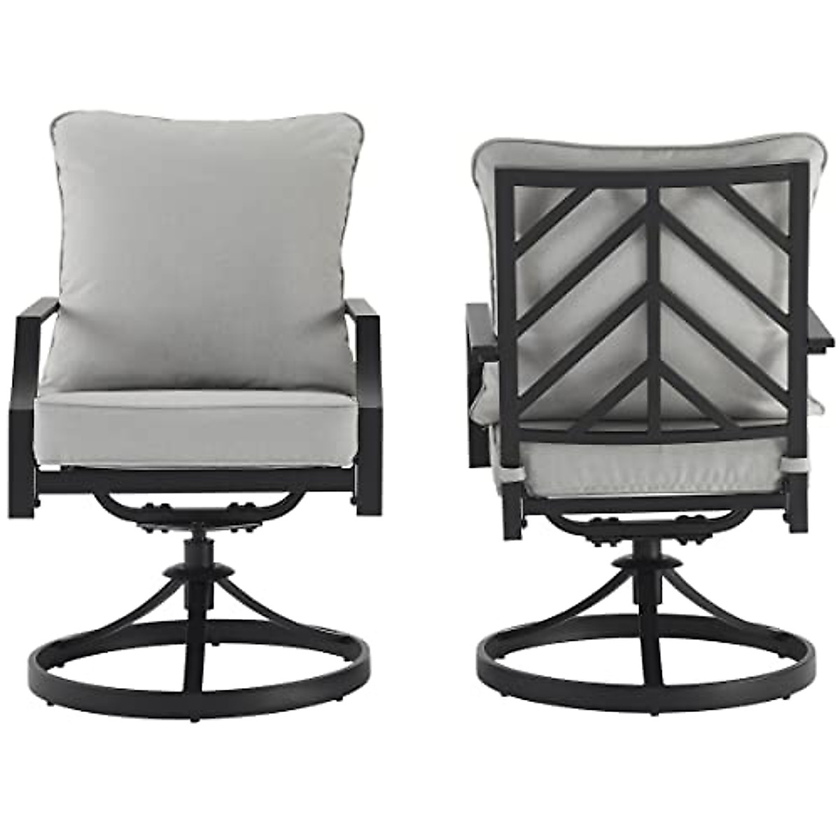 Crosley Furniture Otto 2-Piece Swivel Outdoor Chair Set, Dining Patio Chairs for Deck, Backyard, Matte Black with Gray Cushions