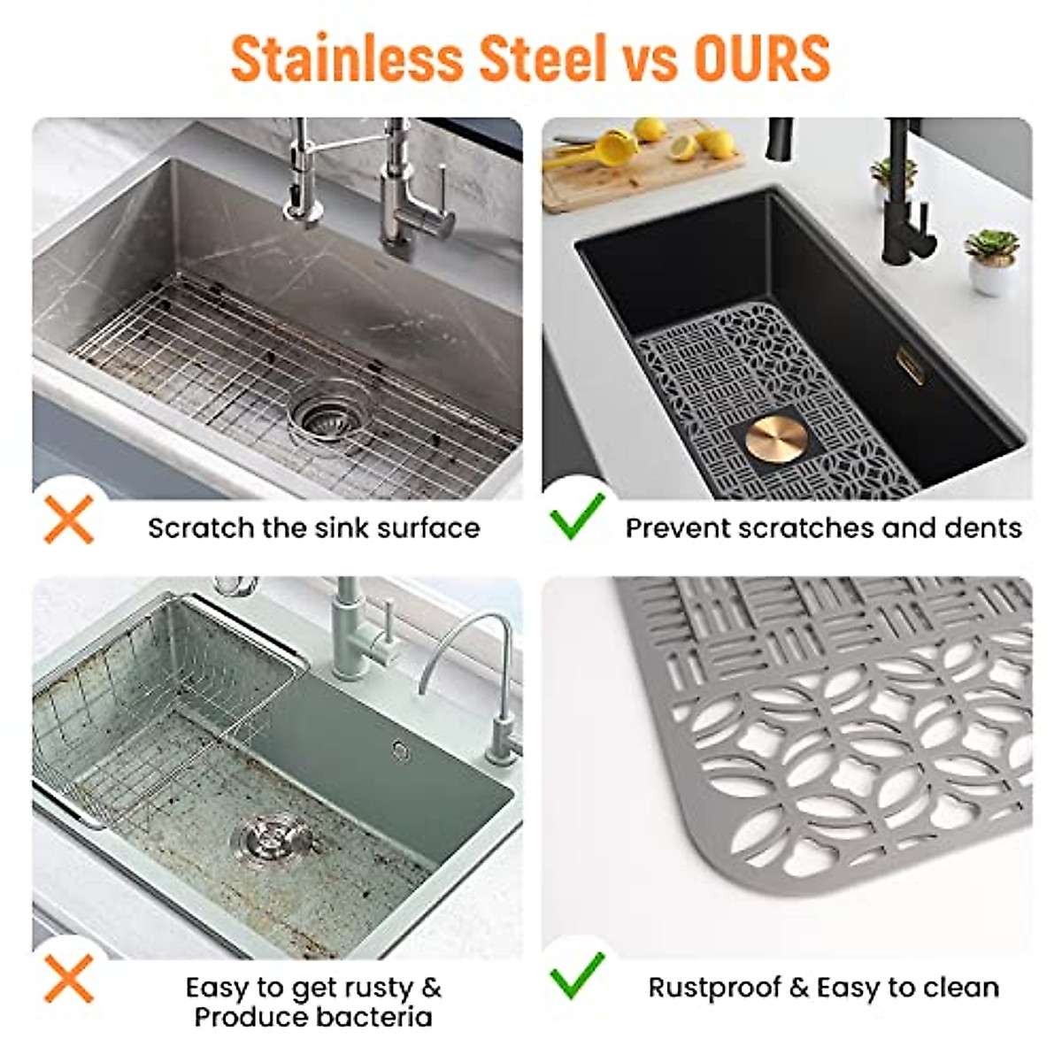 Silicone Sink Mat with DIY Drain Hole 26''x14'' Sink Protectors for Kitchen Sink Non-slip Heat Resistant Sink Protector Grid Accessory for Bottom of Farmhouse Stainless Steel