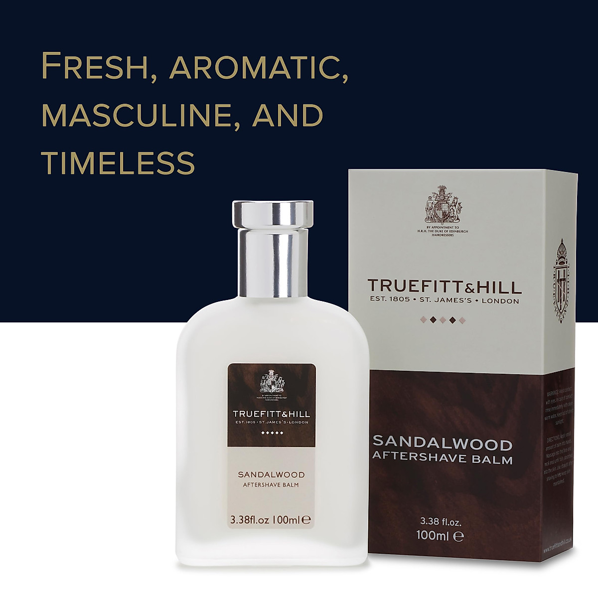 Truefitt & Hill Luxury Aftershave Balm - Sandalwood - Premium Soothing Moisturizer with Aloe Vera Extract - Ideal for Sensitive Skin, Razor Burn Relief, and a Silky Smooth Finish - 3.38 oz.
