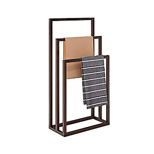 Metal Towel Racks Stand Bathroom freestanding Towel Racks for Bathroom Outdoor Towel Rack Standing Towel Rack 3 Bars Freestanding Drying Shelf Washcloths Holder Bronze