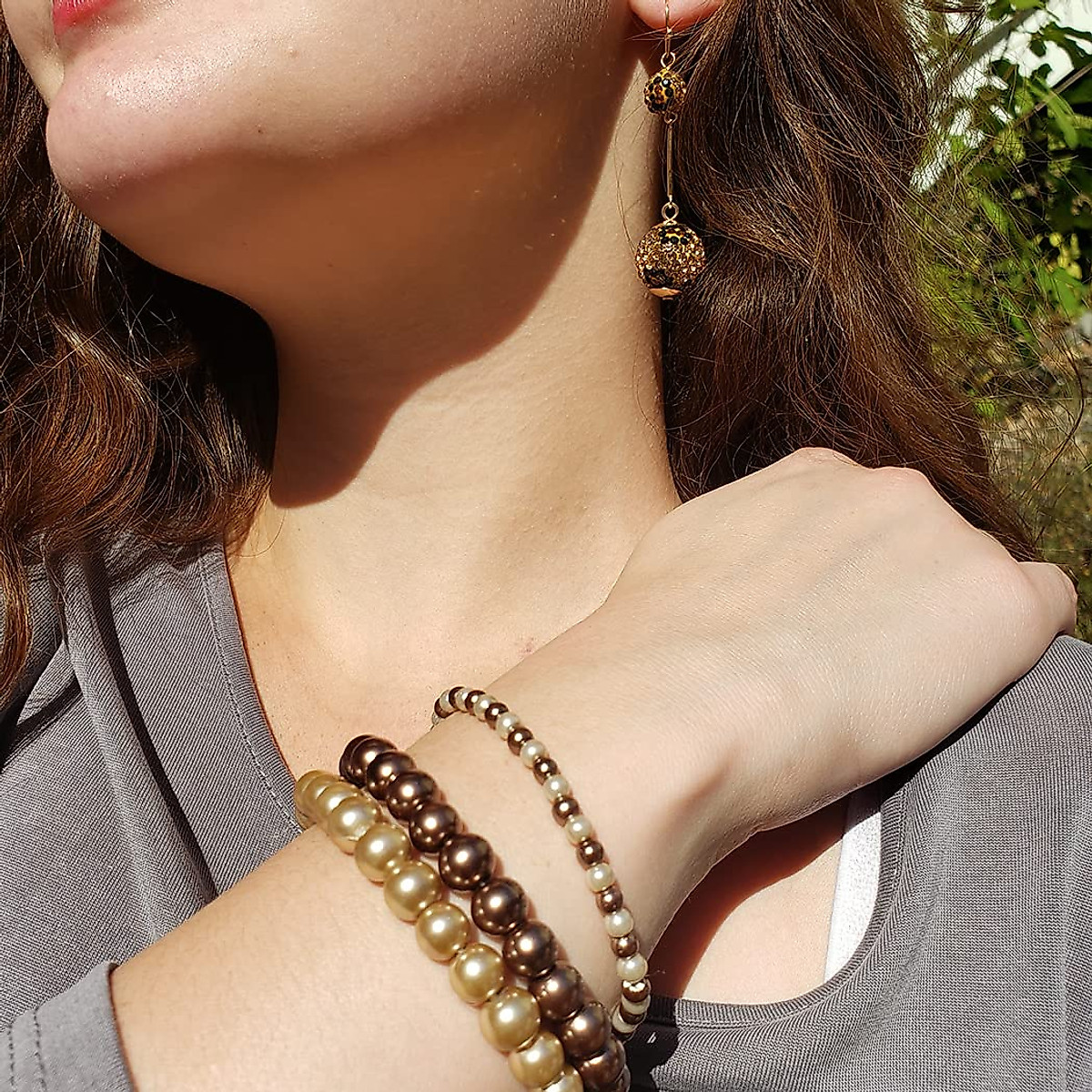 Rosemarie & Jubalee Women's Get Wild Leopard Print Pave Crystal Ball Drop Earrings (Double Ball Bar Gold Tone Fish Hook, 2.5")