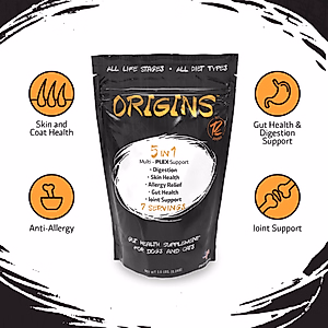 ROGUE PET SCIENCE Origins 5-in-1 Dog Supplement - Powdered Food Topper w/Natural Omega 3 Fish Oil - Supports Healthy Digestion, Skin, and Coat - Helps Reduce Itching & Joint Inflammation (1/2 lb)