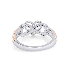1/10 CT Natural Diamond Two Tone Heart Infinity Anchor Rope Promise Ring 14k White Gold Over Sterling Silver (I-J Color, I2-I3 Clarity, 0.10 Cttw) Ring Size -8.5