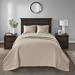 Madison Park Quebec Reversible Quilt Set Damask Design, Double Sided Stitching All Season, Lightweight Bedspread Bedding Set, Matching Sham, Khaki, King(120"x118") 3 Piece