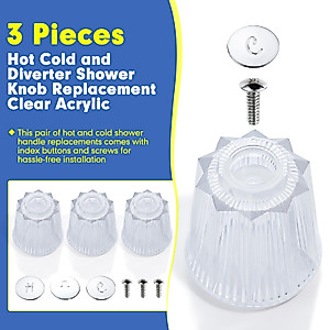 ZephyrJazz Bathtub and Shower 3 Piece Windsor Replacement Handles for Price Pfister Systems, 12 Point Broach,3 Piece Set of Hot, Cold, Diverter, Clear Acrylic