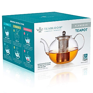 Teabloom Heatproof Glass Teapot with Stainless Steel Infuser – Stovetop Safe Kettle – Florence Tea Maker