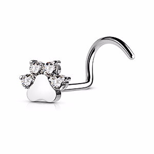 COCHARM G23 Titanium 20g Nose Stud Paw Print Nose Screw Nose Rings Dog Paw Clear CZ Nose Piercing Jewelry 20 Gauge Hypoallergenic Nose Corkscrew Stud