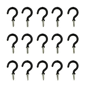 Aoyoho 60Pcs 1-1/4 Inch Vinyl Coated Screw-in Ceiling Hooks Cup Hooks Light Hooks(Black)