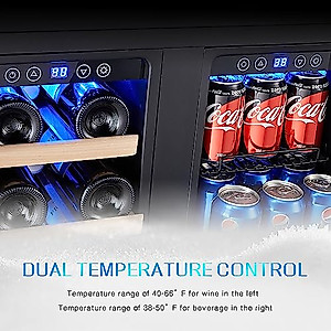 Kalamera Wine Cooler, 24 inch Built in Wine and Beverage Refrigerator, Dual Zone w/ 20 Bottles and 78 Cans Capacity, Digital Touch Control
