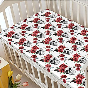 Rose Themed Fitted Crib Sheet,Standard Crib Mattress Fitted Sheet Toddler Bed Mattress Sheets-Baby Sheet for Boys Girls,28“ x52“,Vermilion Black Green