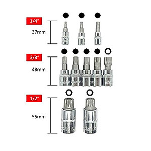 XZN Triple Square Spline Bit Socket Set 12 Point Tamper Proof 1/2 1/4 and 3/8 Inch Drive,4mm-18mm,S2 Steel,10 Pieces