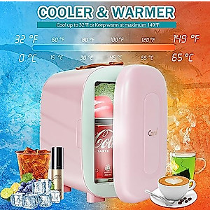 CAYNEL Mini Fridge Portable Thermoelectric 4L/6 Can AC/DC Cooler and Warmer for Skincare,Food,Beverage,Beauty & Makeup small Feidge for Bedroom,Car and Office (Pink)