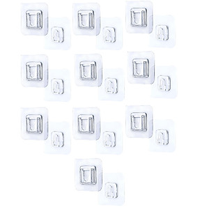 YOFAN 10 Pairs Clear Double-Sided Adhesive Wall Hooks - Mounted Door Hanger Kit - No Drill Sticker Hangers with Suction Cup for Bathroom, Kitchen