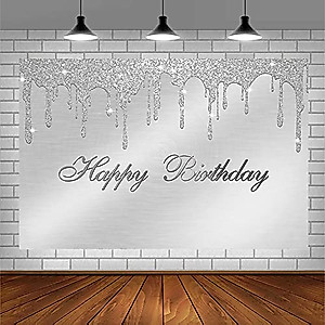 SENDY 7x5ft Silver Glitter Birthday Backdrop Birthday Party Decorations Supplies for Girl Woman Donut Bokeh Sequin Shining Spots Photography Background Banner Photo Booth Studio Props Vinyl