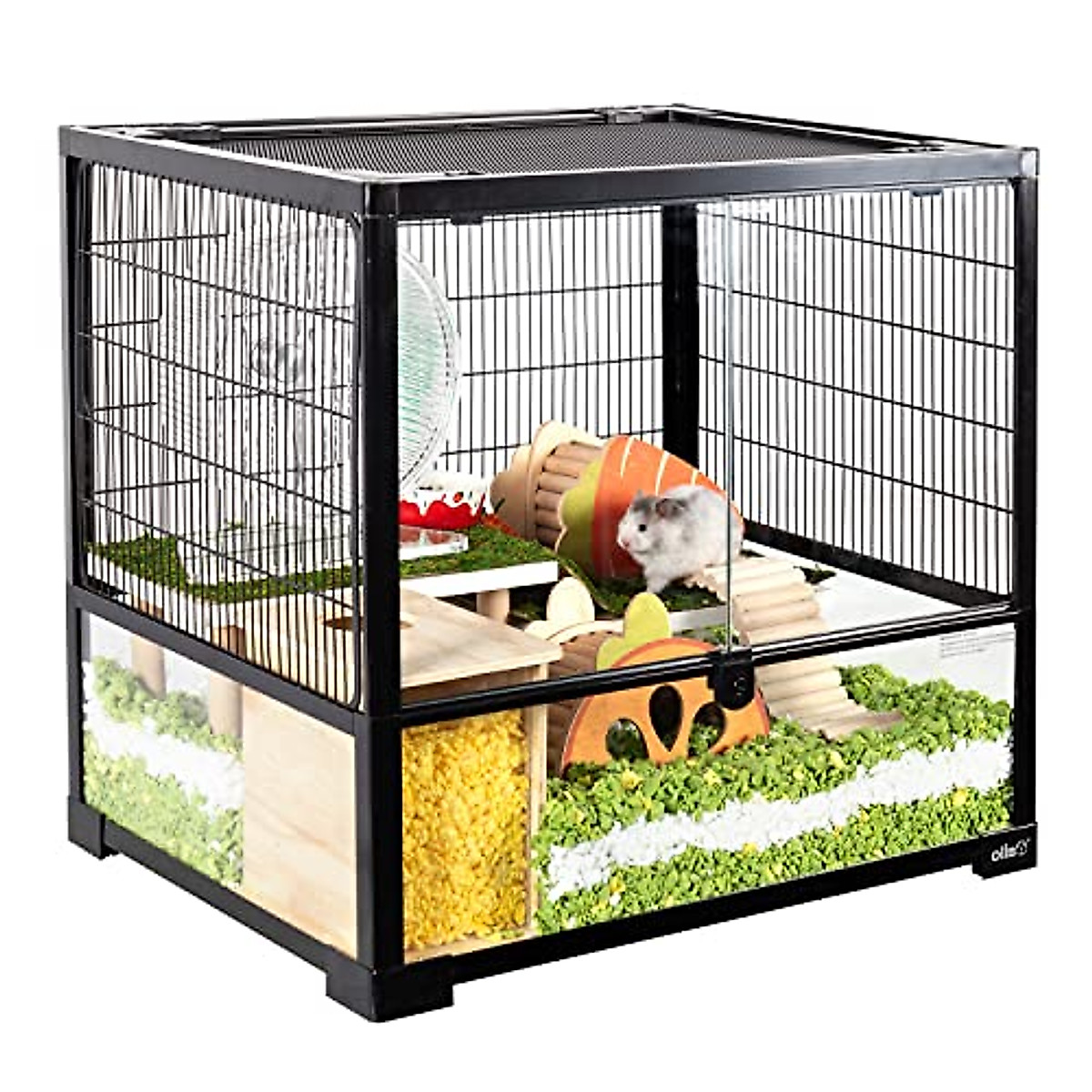 OIIBO Glass Hamster Cage, 24" L x 18" W x 22" H Large Gerbil Cage with Mesh Sides Well Ventilated, Chew-Proof Small Animal Cage Large Glass Hamster Cage for Hamster Gerbil Syrian Guinea Pigs