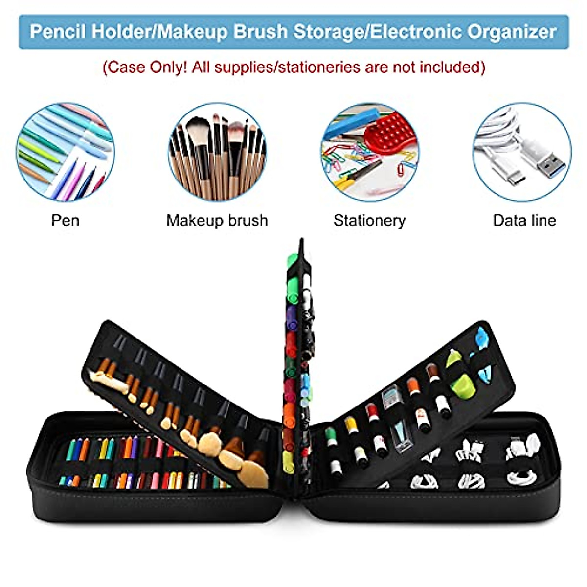 FINPAC Pencil Case Holder Slot, Large MultiLayer Watercolor Pen Bag w/Zipper Front Pocket, Big Organizer for 200 Colored Pencils/130 Gel Pens, Marco Pens/Markers to Artists, Painters, Planners