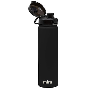MIRA Stainless Steel Water Bottle - Hydro Vacuum Insulated Metal Thermos Flask Keeps Cold for 24 Hours, Hot for 12 Hours - BPA-Free One Touch Spout Lid Cap - 24 oz (710 ml) Black