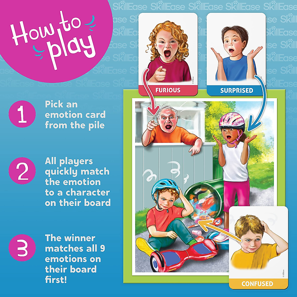 SKILLEASE Bingo Emotions and Feelings Game for Social Skills, Social Emotional Learning Activities, Therapy and Counseling Game for Kids, Speech Therapy Autism Game, Happy or Not Board Game