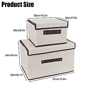 QUMENEY 2 Pack Foldable Storage Boxes With Lid Fabric Organizer Storage Office Box Storage Basket For Home Bedroom Wardrobe Nursery Office (Beige)