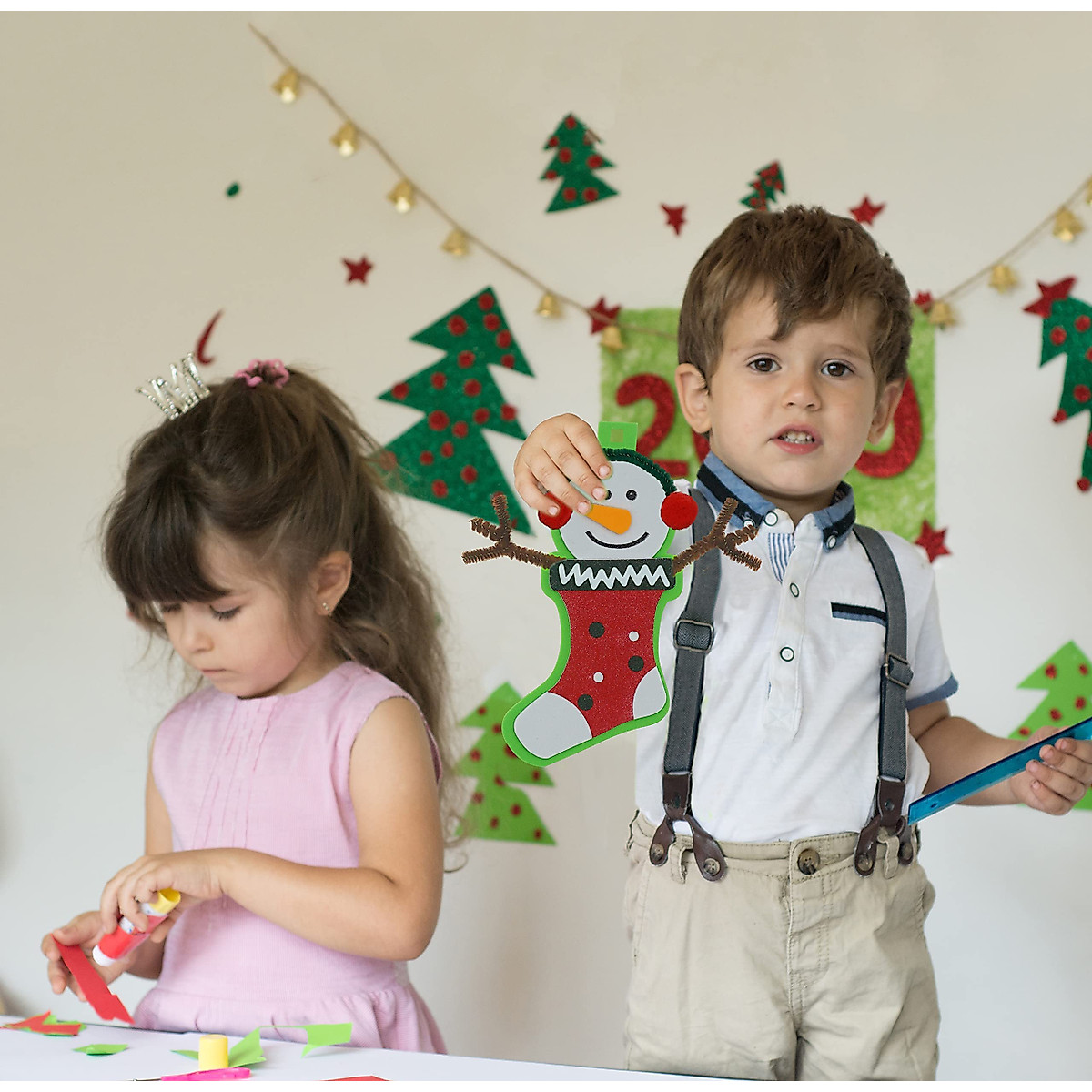 4E's Novelty Foam Christmas Snowman Stocking Ornament Craft (12 Pack) Christmas Crafts for Kids Toddlers 4-8, 8-12 Foam DIY Craft Kit Bulk