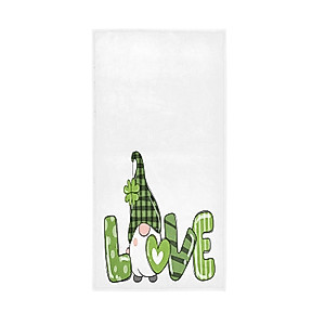 St.Patrick's Green Buffalo Plaid Gnomes Soft Hand Towels 30x15,Decorative Shamrock Love Letters Fingertip Kitchen Dish Towels Washcloth for Bathroom, Hotel, Gym and Spa