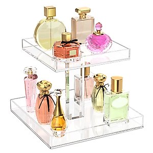 NIUBEE 2-Tier Acrylic Bathroom Cosmetic Storage Organizer for Dresser and Countertop - Standing Perfume Tray for Bedroom Decor