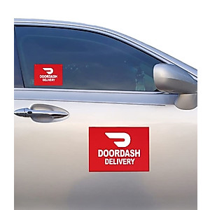 UPGRADED Doordash Car Magnets Door Signs And Stickers for Delivery Drivers (Set of 4) 11×7 and 4×4 (Red Background DD)