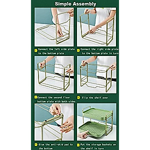 2-Tier Cups Mugs Drying Rack with Drain Tray, Tableware Fruit Storage Rack, Kitchen Countertop Organizer Shelf Tea Tray for Water Coffee Glass Cup Bowls Food and Seasoning Jar Holder (Green)