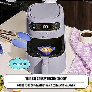 CRUX x Marshmello 3.0 QT Digital Air Fryer with TurboCrisp Technology, Touch Screen Temperature Control, Timer and Auto Shut-off, Fully Programmable, Silicone Cupcake Molds Included, Lavender