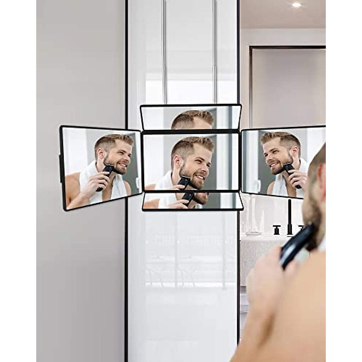 5 Way Mirror, Barber Mirror for Self Hair Cutting, 360° Mirror for Men Shaving, Makeup Mirror with Height Adjusta for Braiding Hair Styling Dye Hair for Women (Black)