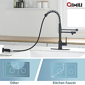 GIMILI Drinking Water Faucet 3 in1 Commercial Style Pull-Down Single Handle Filter Kitchen Faucet for Water Filtration System, Matte Black(Without Water Filtration Device)