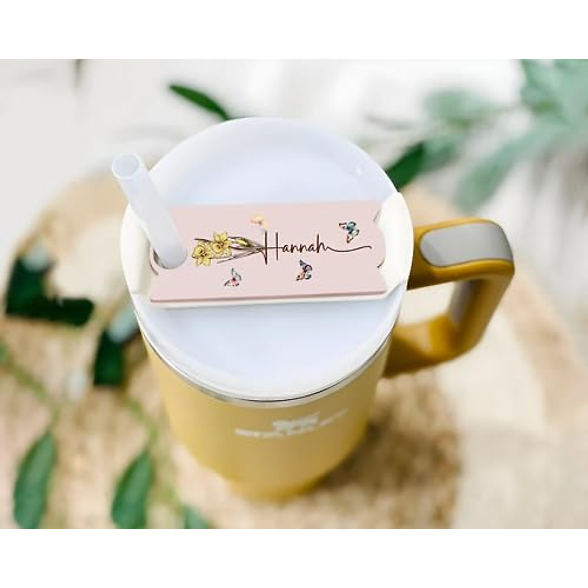Personalized Birth Flower Tumbler Topper, 40 30 64 oz Personalized Tumbler Topper Tumbler Cup Accessory Name Plate