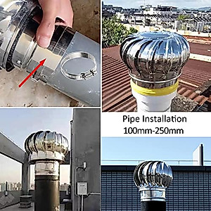 ZAQYCM 4 6 8 10 12 14 Inch Wind Turbine Cover for Home Roof, Outdoor Roofing Vent Pipe for House/Chimney/Metal Roof, All Weather Rain Cap Stainless Steel (Size : 200mm/7.9 in)